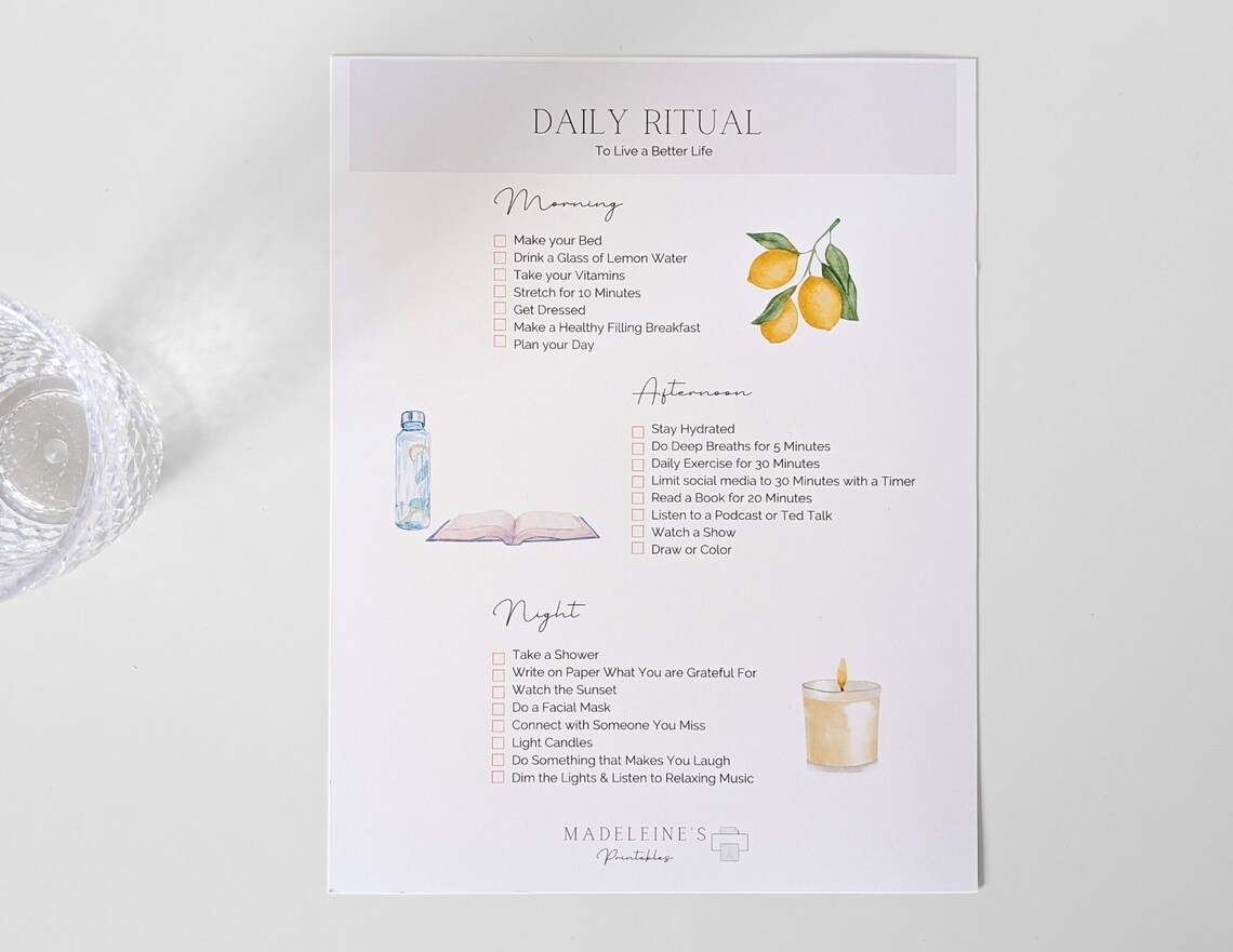 Daily Ritual Daily Routine Checklist Printable Ritual for Adult Self ...
