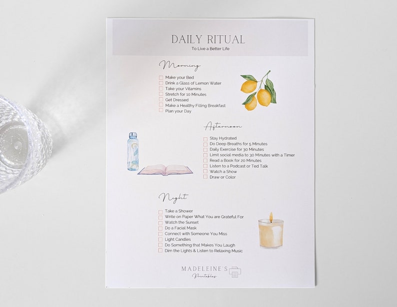 Daily Ritual Daily Routine Checklist Printable Ritual for Adult Self ...