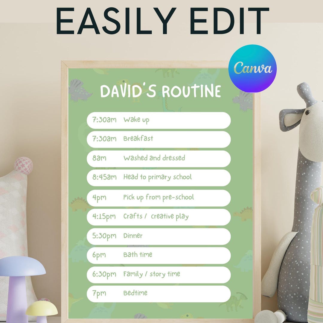 Dinosaur-themed Toddler Daily Schedule Editable Canva Template - Etsy