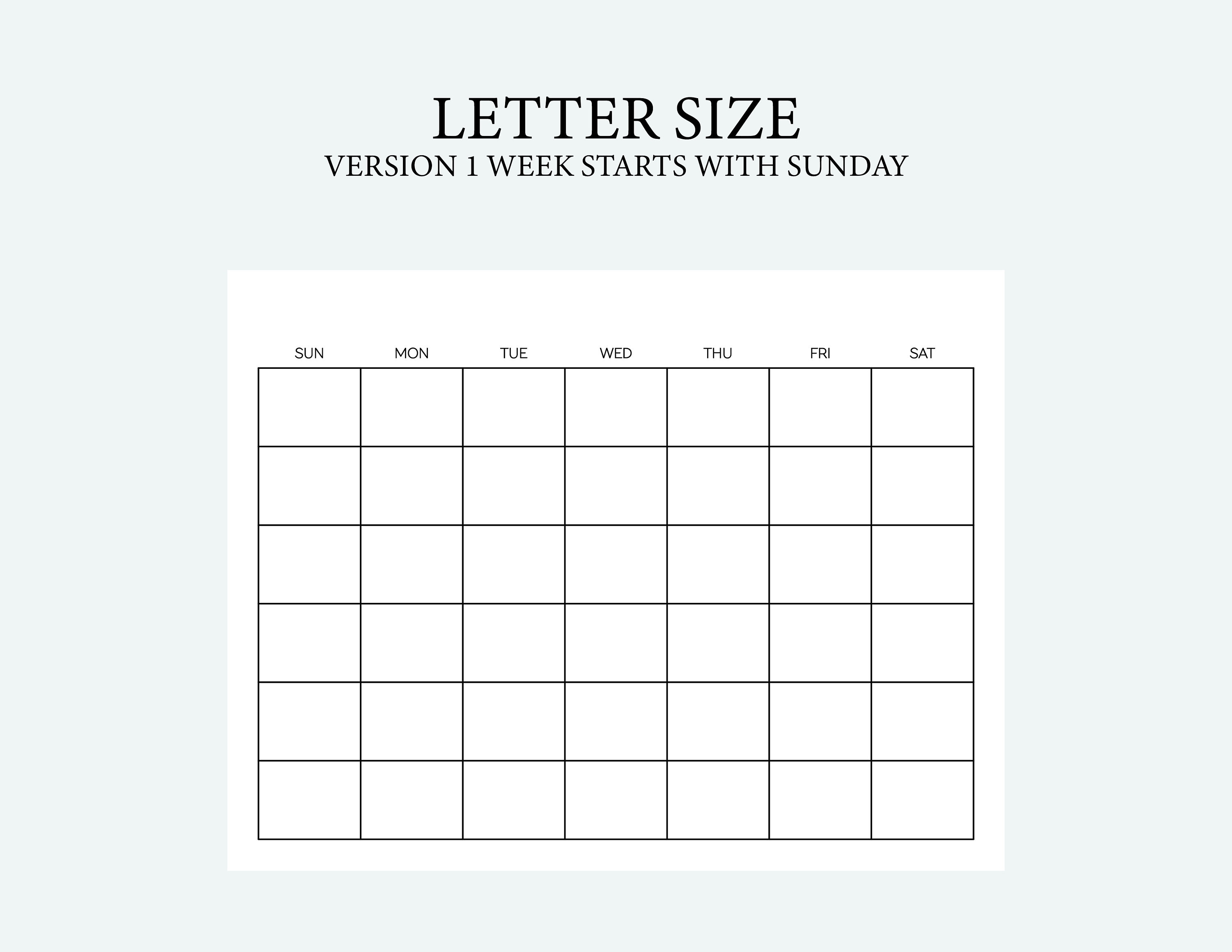Printable Blank Calendar Works With Any Month Any Year Instant Digital ...
