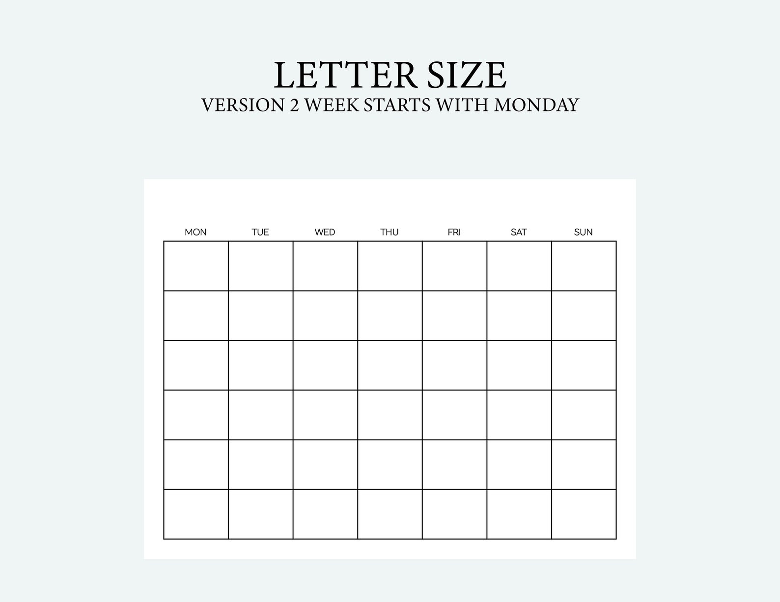 Printable Blank Calendar Works With Any Month Any Year Instant Digital ...