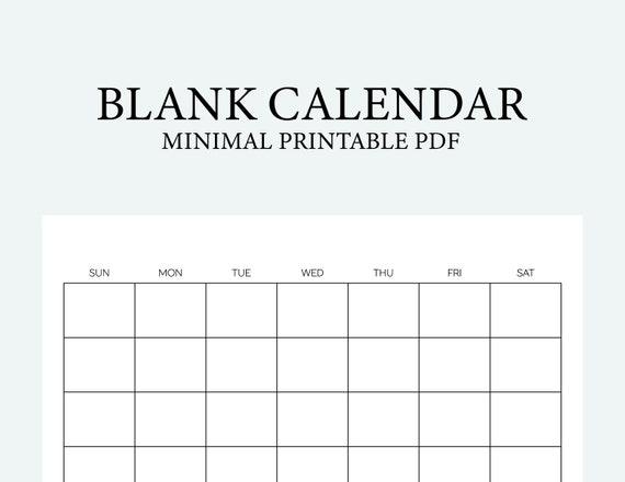 Printable Blank Calendar Works With Any Month Any Year Instant | Etsy