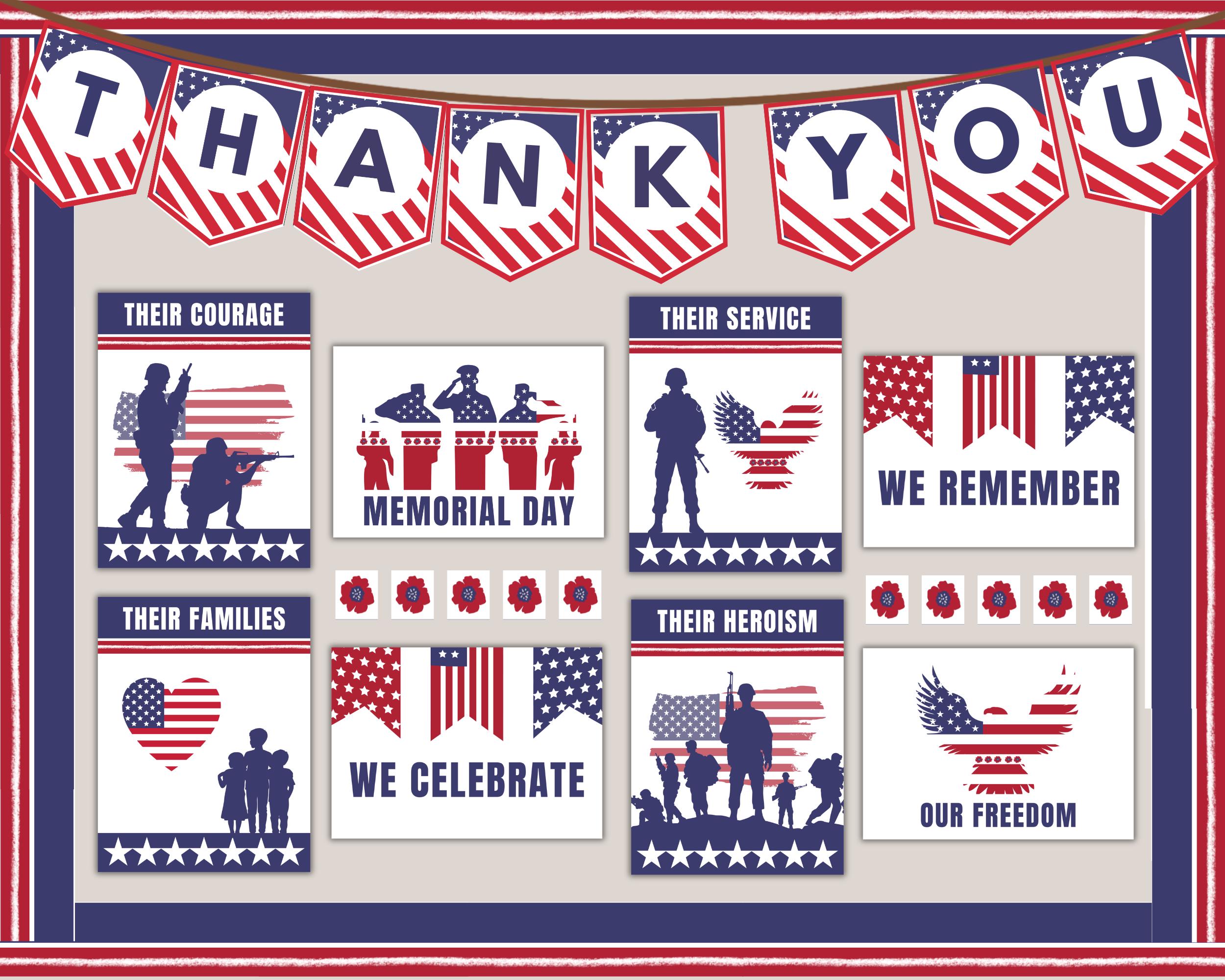 Memorial Day Bulletin Board Kit, Patriotic Decor Kit, Americana Red ...