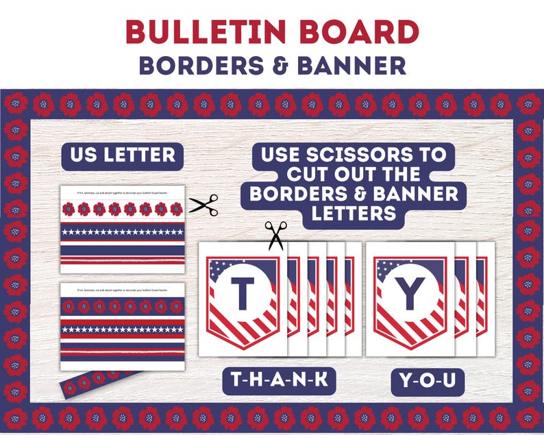 Memorial Day Bulletin Board Kit, Patriotic Decor Kit, Americana Red ...