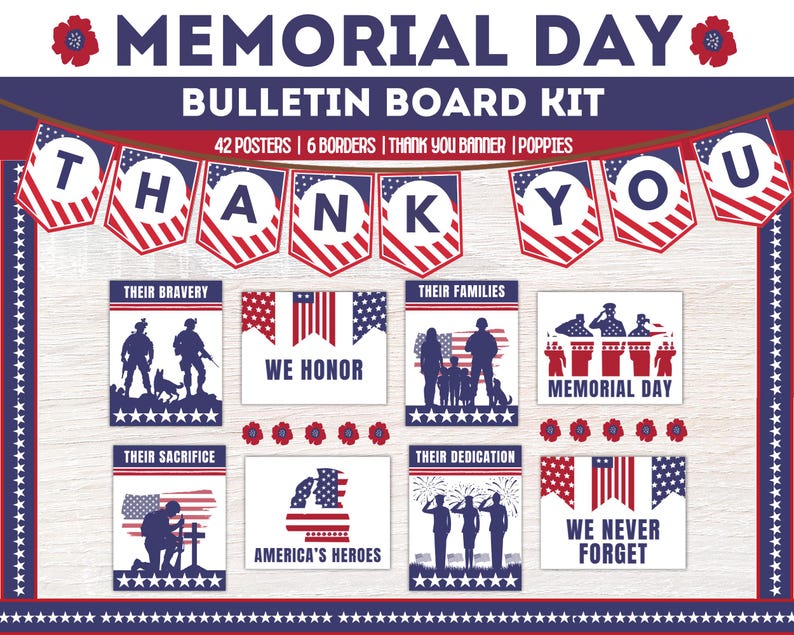 Memorial Day Bulletin Board Kit, Patriotic Decor Kit, Americana Red ...