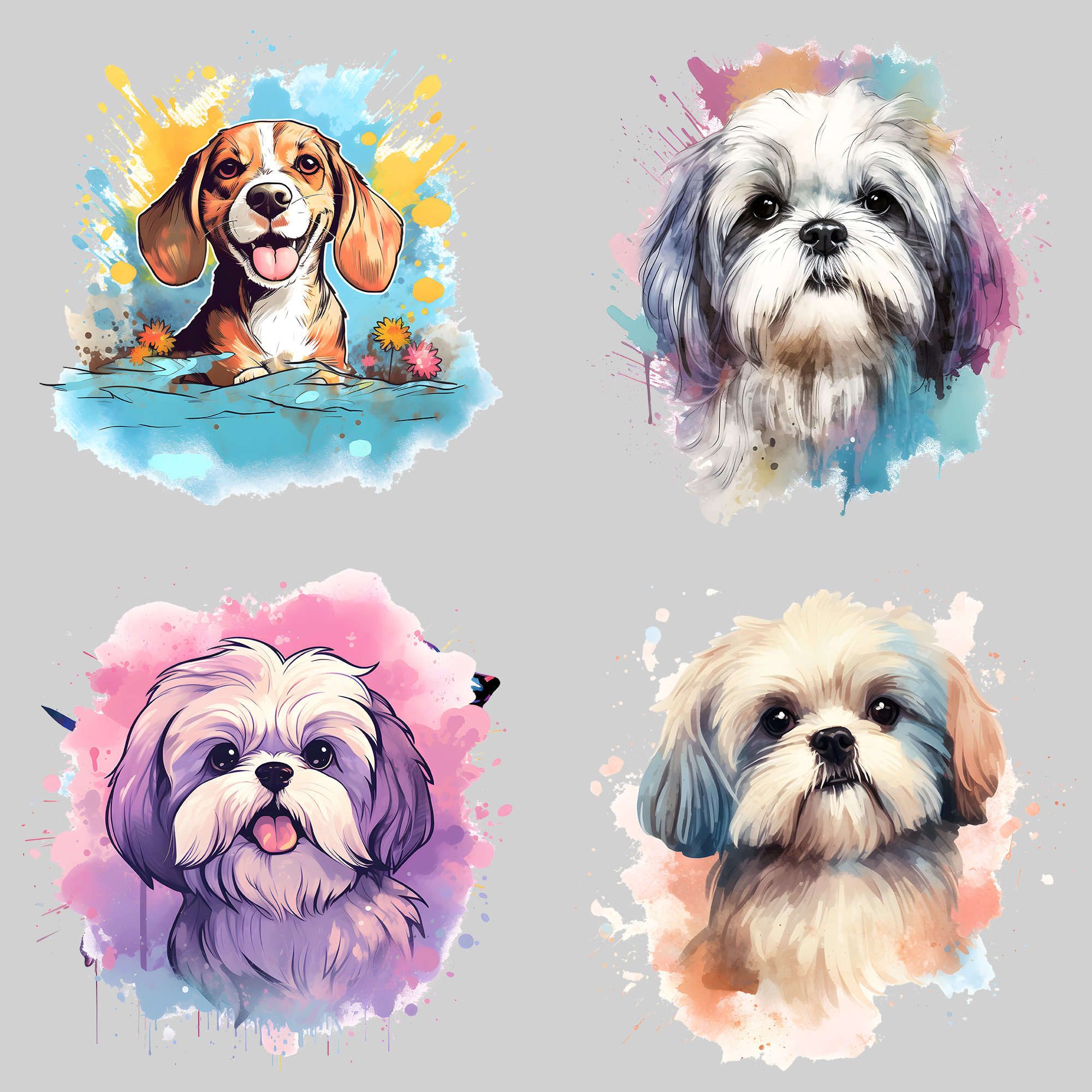 15 PACK - Watercolor Cute Dogs Breeds 02 Clipart - 30 High-quality PNG ...