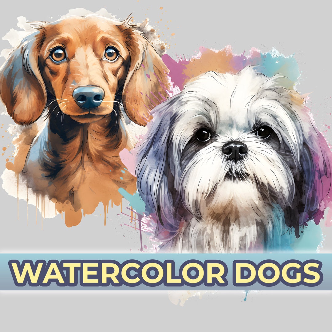 15 PACK - Watercolor Cute Dogs Breeds 02 Clipart - 30 High-quality PNG ...