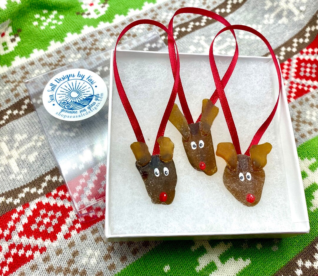 Sea Glass Reindeer Ornaments, Set of 3 - Etsy
