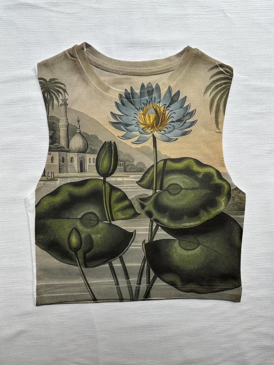 Blue Lotus Botanical Printed Super Crop - Handmade DTG Crop Top for ...
