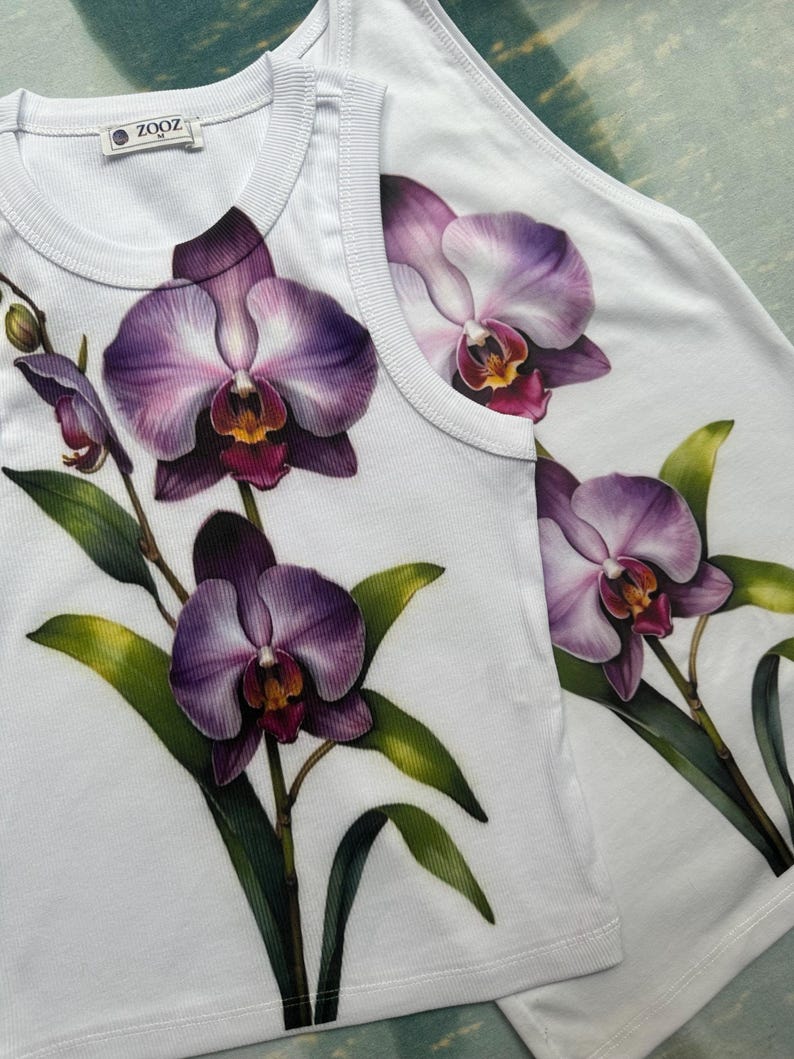 Floral Print Crop Top: Handmade DTG Printed Cotton Blend - Etsy