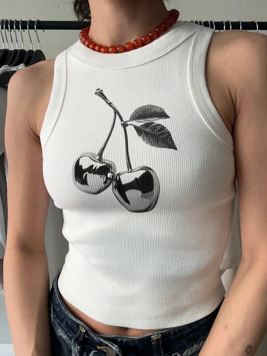 Chrome Cherry Print Crop Top – Y2K , Handmade DTG Printed - Etsy