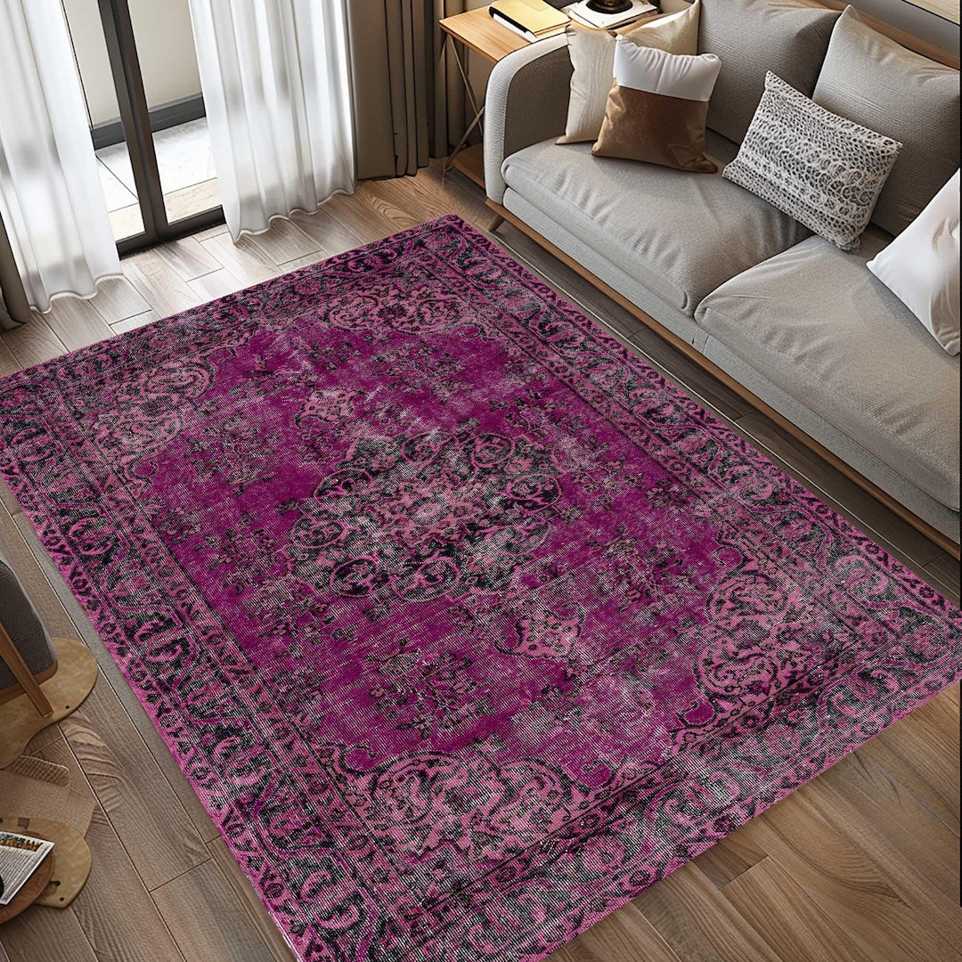 Elegant Purple Rug for Living Room, Violet Floor Covering, Turkish Rug ...