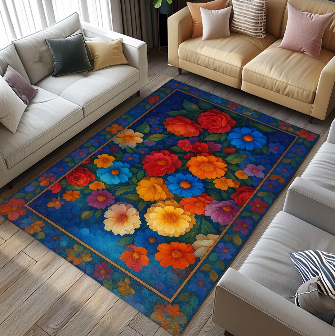 Daisy Pattern Rug, Colorful Floral Print, Kids Room Decor - Etsy