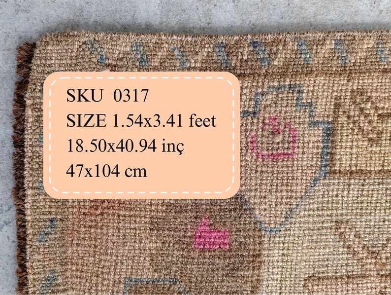Vintage Turkish Small Rug 1.5x3.4 Ft, Mini Anatolian Rug, Neutral Brown ...