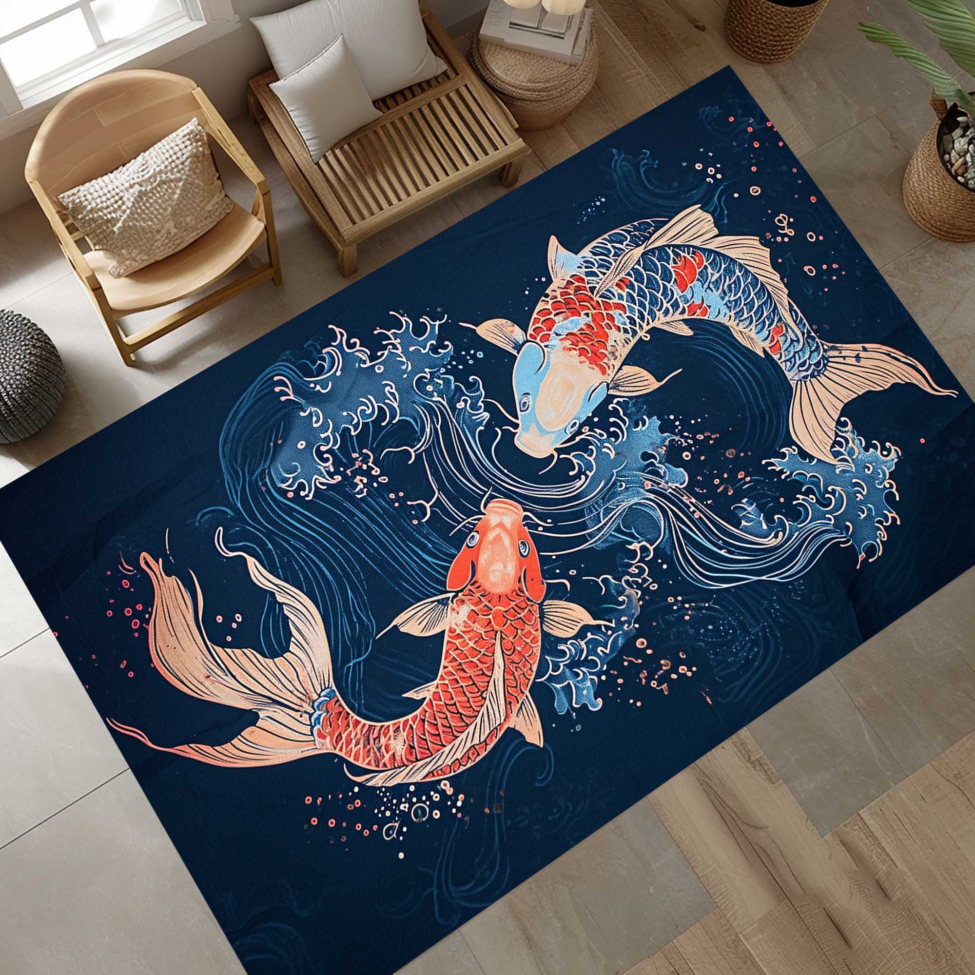 Japanese Rug, Aesthetic Rug With Japanese Koi Fish, Rugs for Bedroom ...