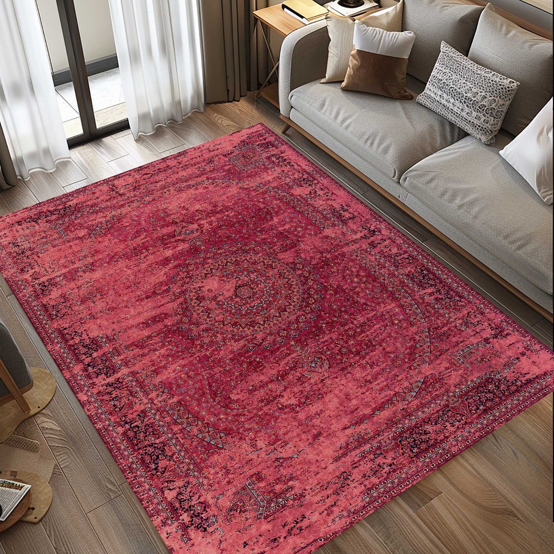 Burgundy Turkish Rug, Oriental Pattern, Washable Floor Covering - Etsy