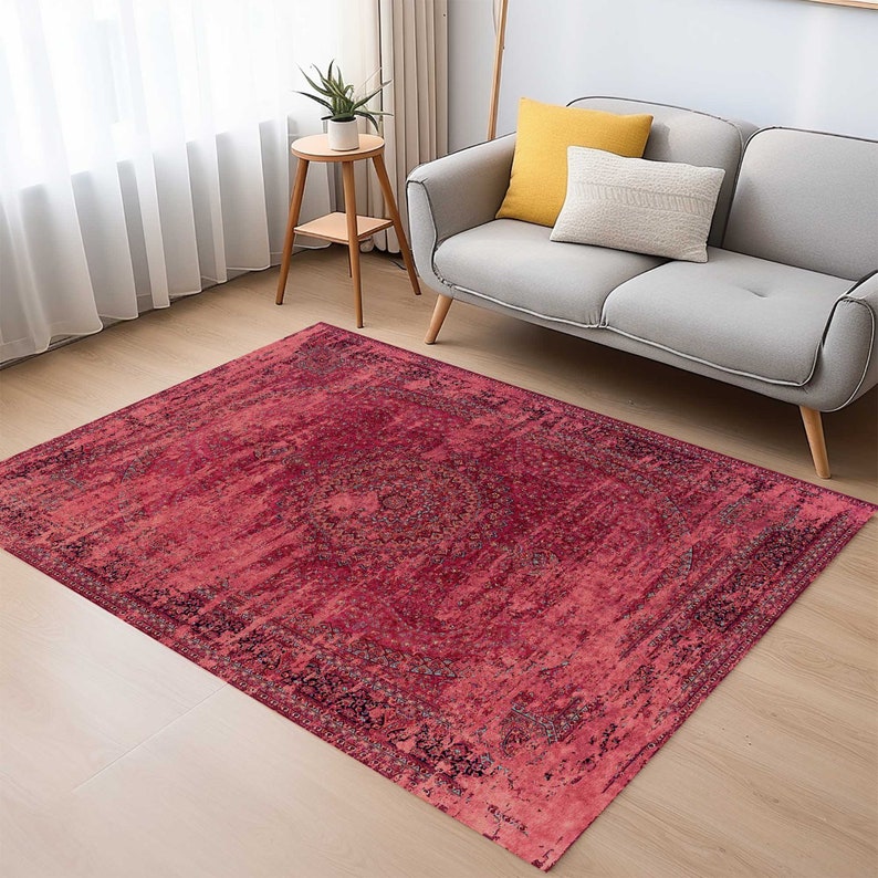 Burgundy Turkish Rug, Oriental Pattern, Washable Floor Covering - Etsy