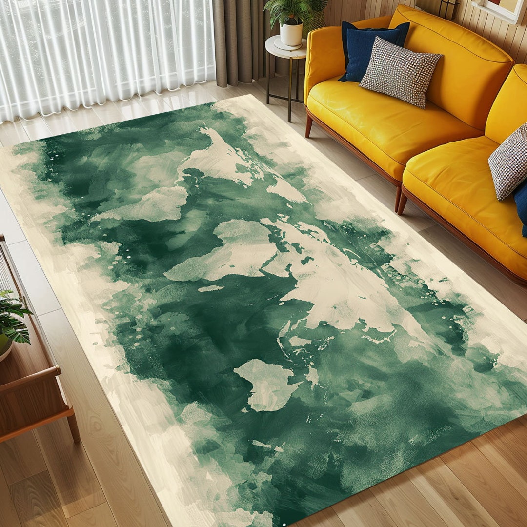 Green World Map Kids Rug, Cream White Chenille Carpet - Etsy
