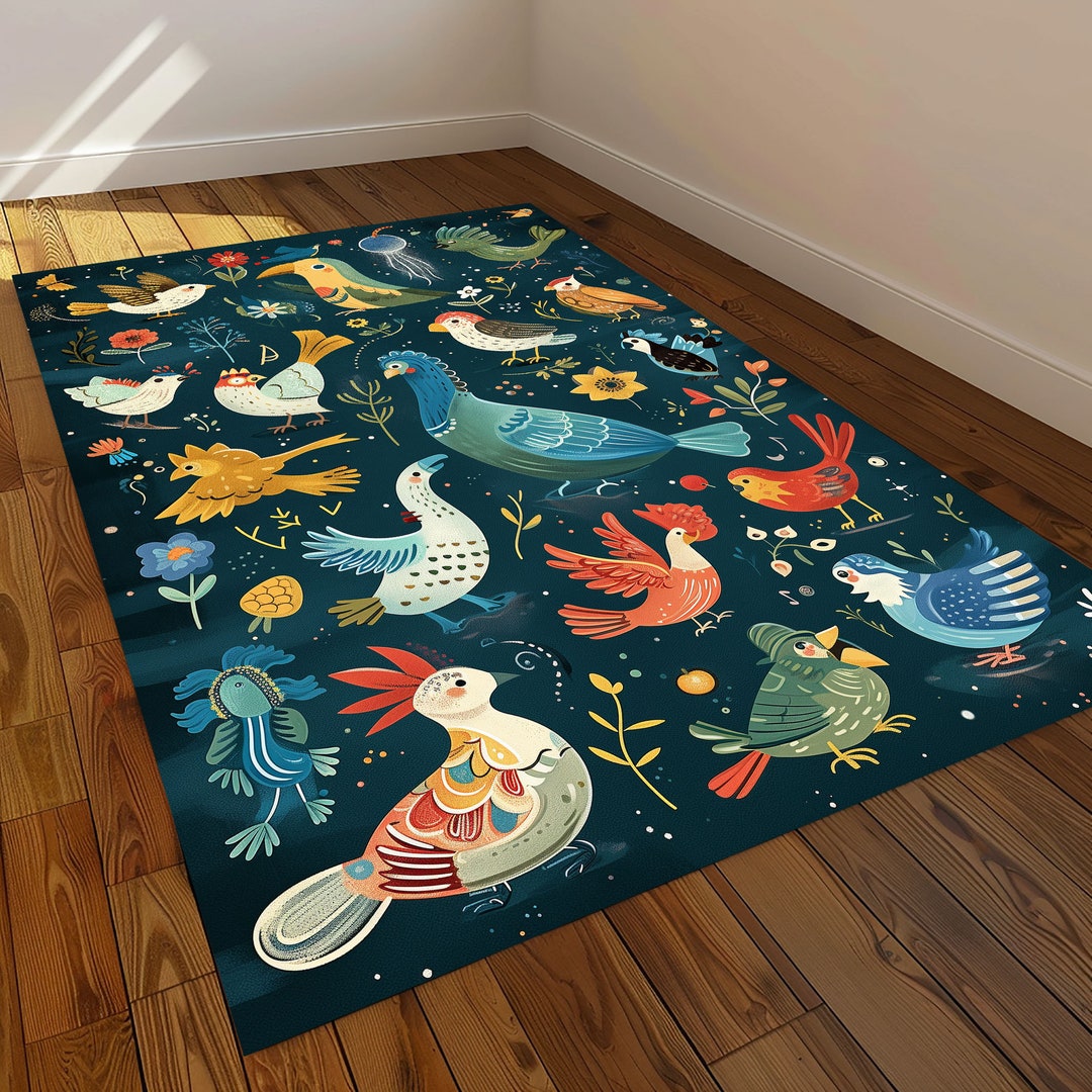 Aesthetic Carpet in Rainforest Birds Pattern, Kids Room Bird Rug, Rug ...