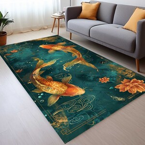 Aesthetic Rug With Japanese Koi Fish, Japanese Rug, Rugs for Bedroom ...