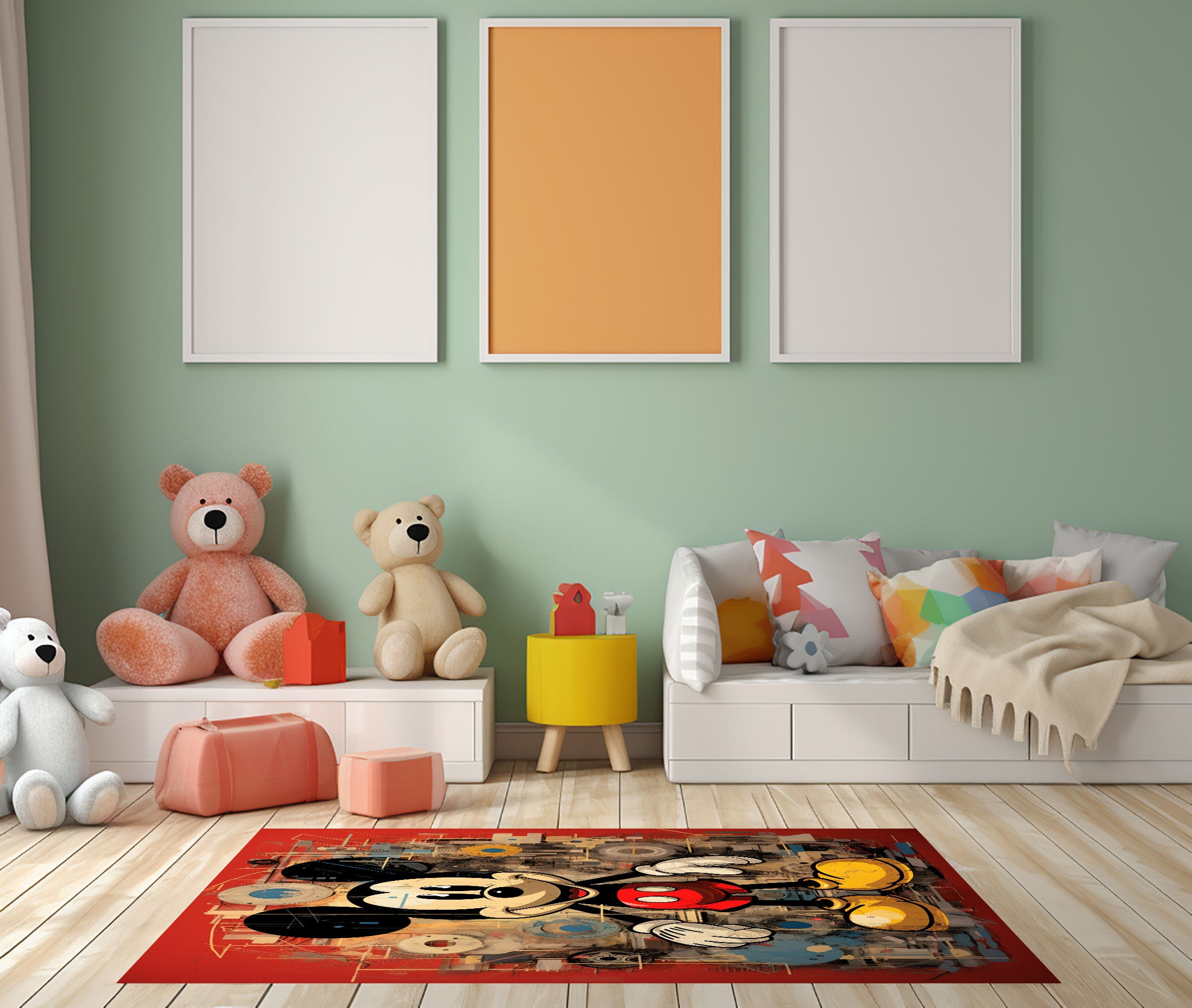 Mickey Pattern Rug, Kids Rug With Mickey, Baby Room Rug, Kids Room ...