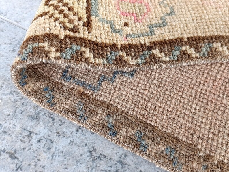 Vintage Turkish Small Rug 1.5x3.4 Ft, Mini Anatolian Rug, Neutral Brown ...