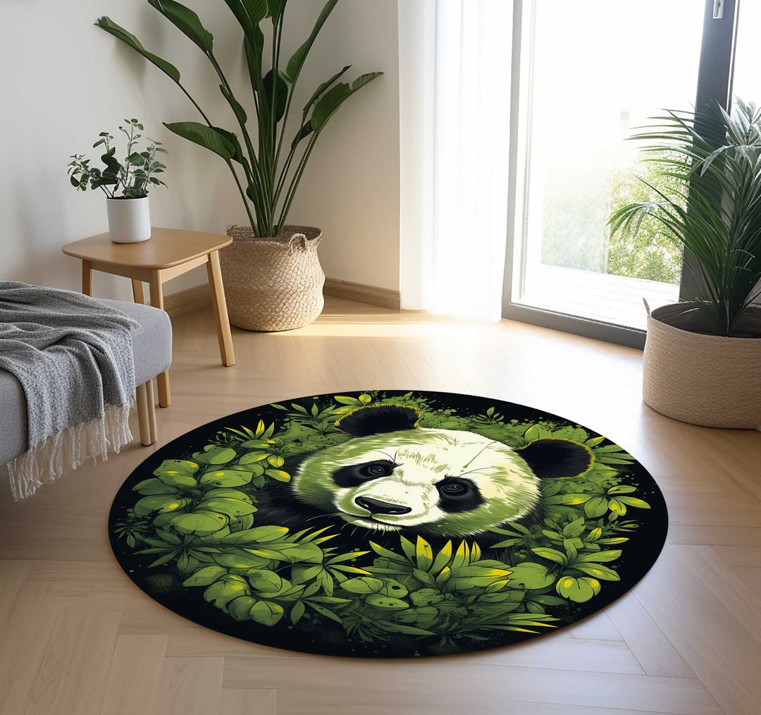 Panda Bear Rug in Green Leaf, Kids Rug With Panda, Cute Panda Rug, Rugs ...