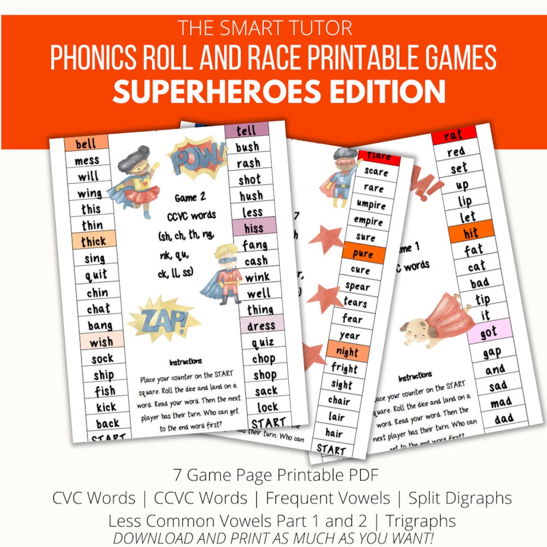 Superheroes Phonics Roll and Read Game Printables for School - Etsy