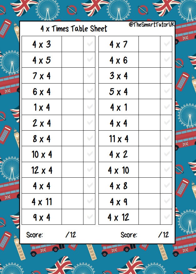 Times Tables Multiplication Check Printable Worksheets Jubilee - Etsy