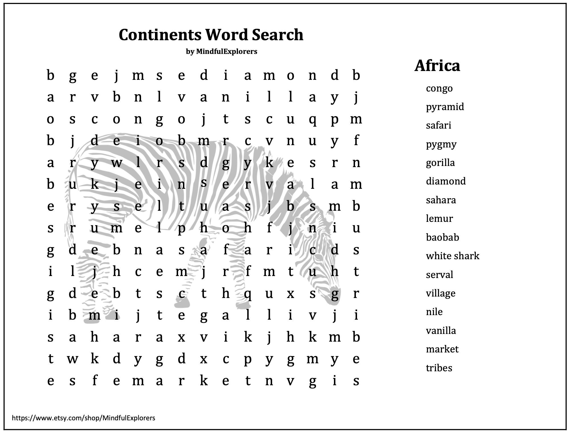 Kids on the Go Travel Word Search English Seven Continents - Etsy