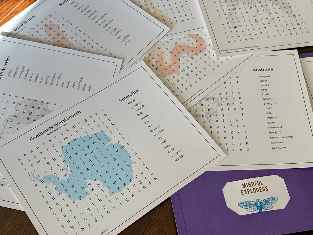 Kids on the Go Travel Word Search English Seven Continents Word Search ...