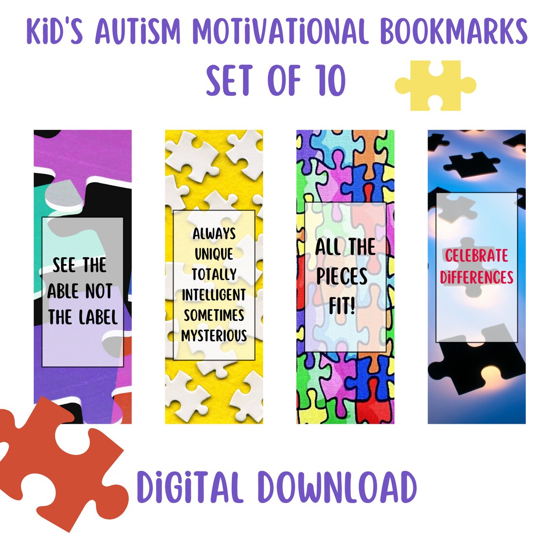 Kids Motivational Autism Bookmarks - Etsy