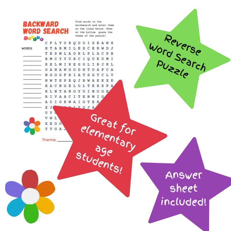 Reverse Word Search Puzzle for Kids - Etsy