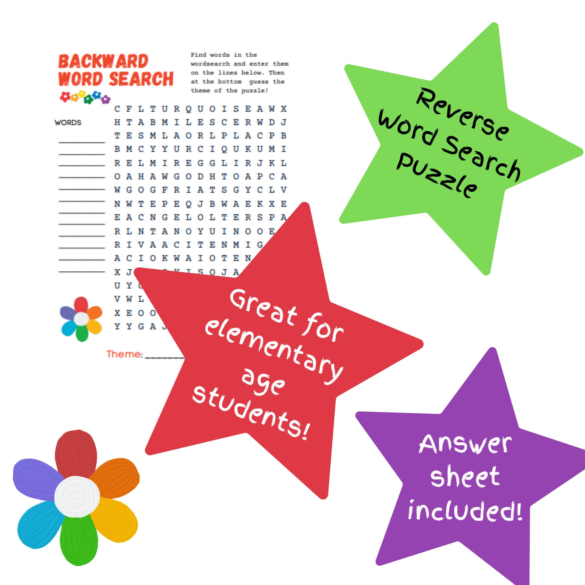 Reverse Word Search Puzzle for Kids - Etsy