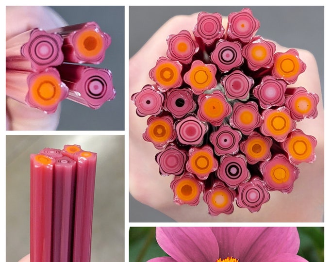 COE 90 Flower Murrini | Med/large Pink Orange Dahlia 1oz | Millefiori ...