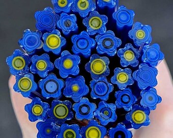 COE 96 Flower Murrini Himalayan Blue Poppy 1oz Millefiori, Murrine ...