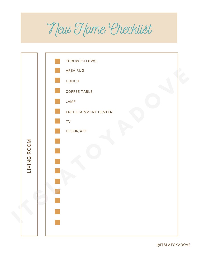New Home Checklist | Apartment Check List | Printable PDF - Etsy