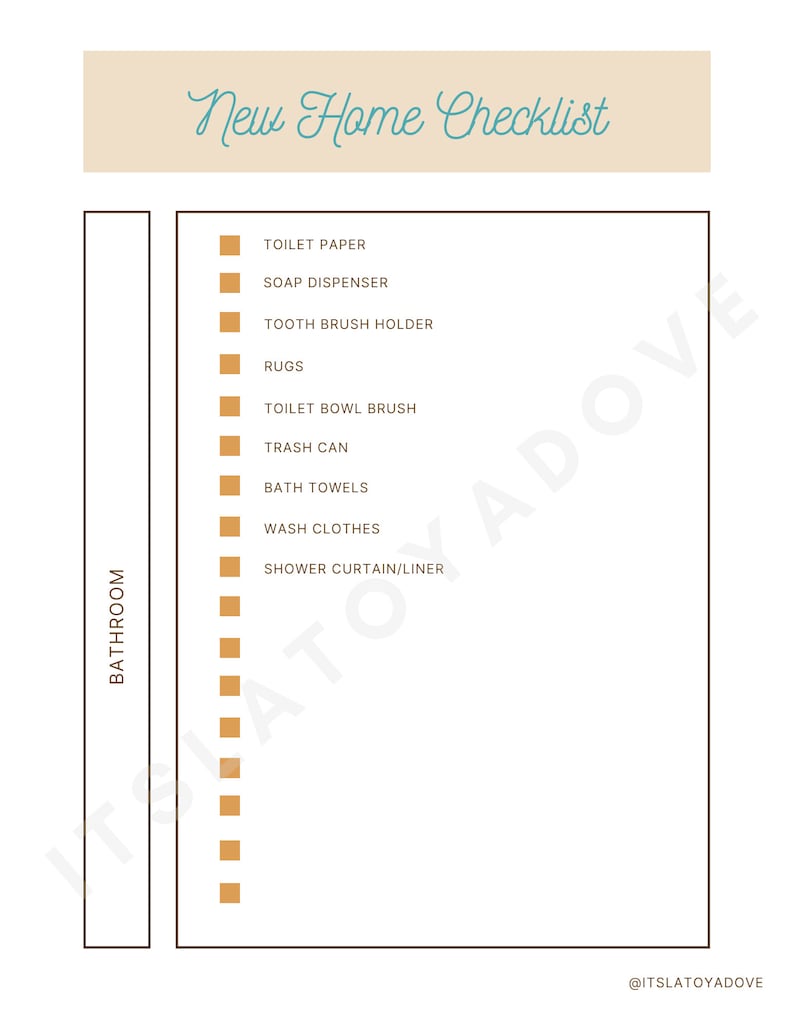 New Home Checklist | Apartment Check List | Printable PDF - Etsy