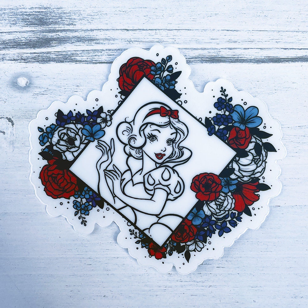 Snow White Floral Frame Sticker - Etsy