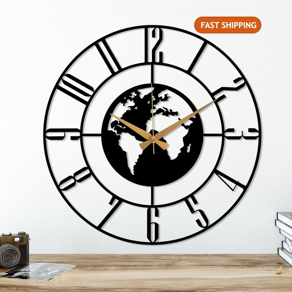 World Map Wall Clock - Etsy