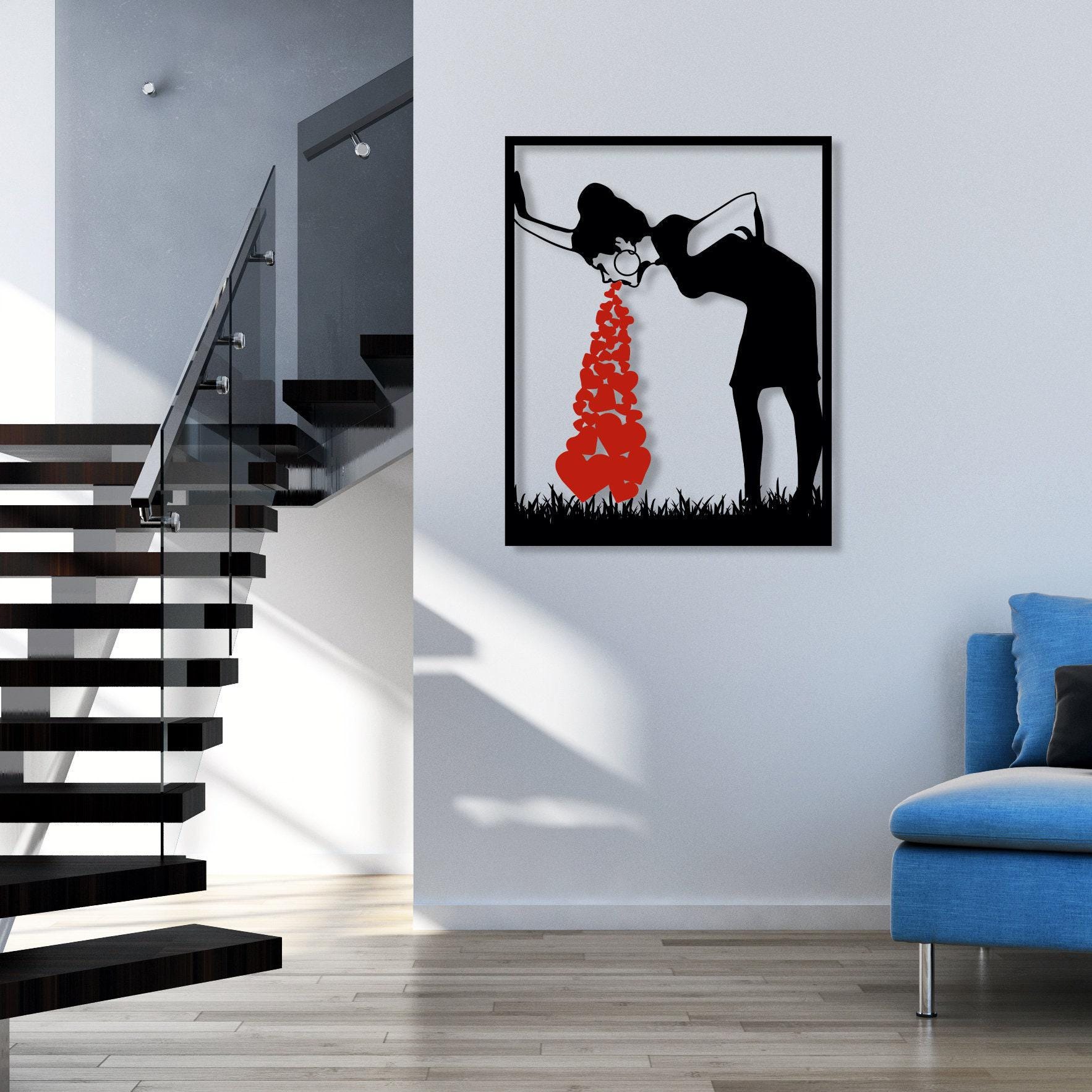 Banksy Woman Vomit Hearts Metal Artwork, Banksy Graffiti Love Wall Art ...