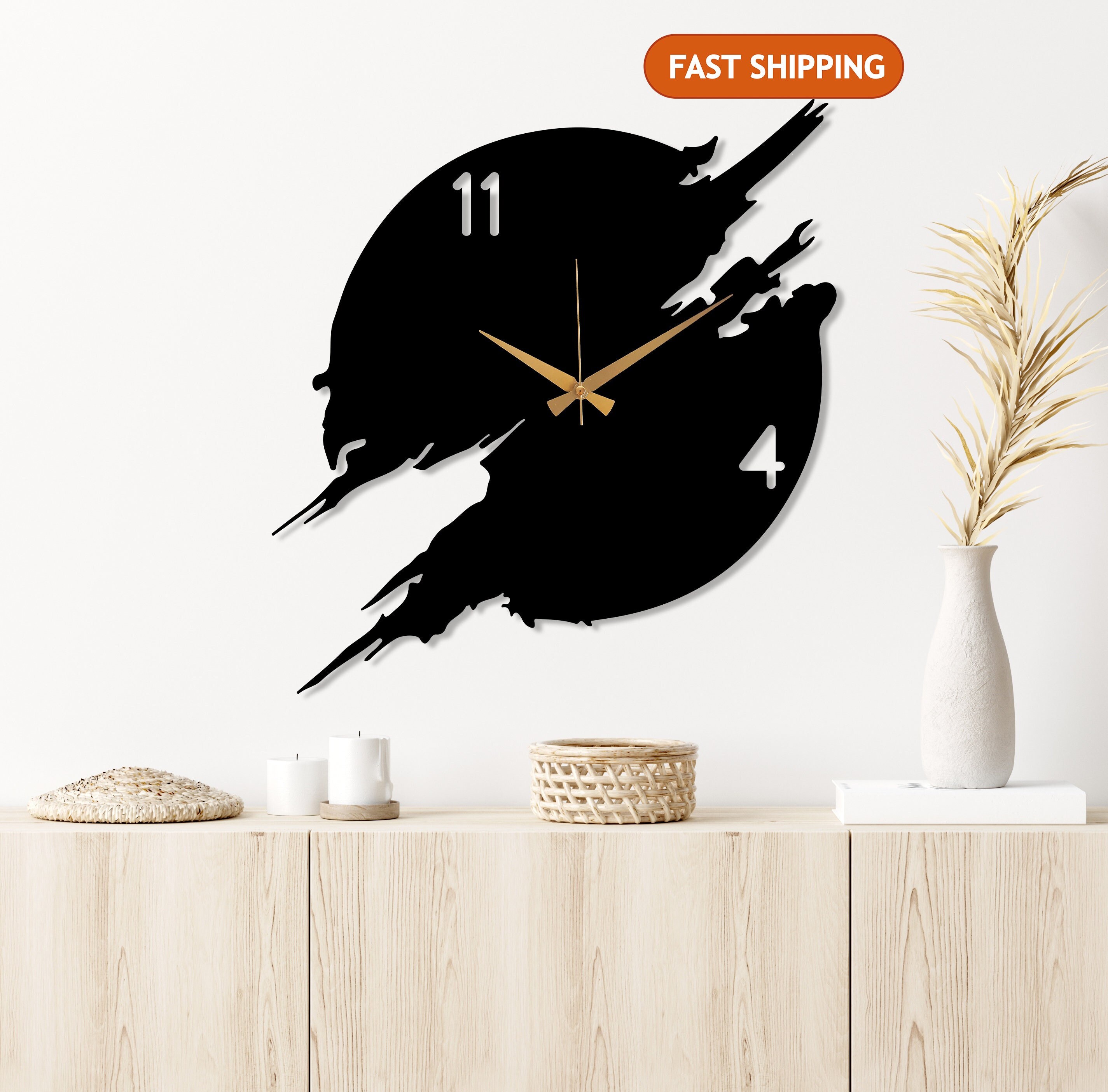 Black Metal Large Wall Clock Modern Design Silent Wall Clock - Etsy