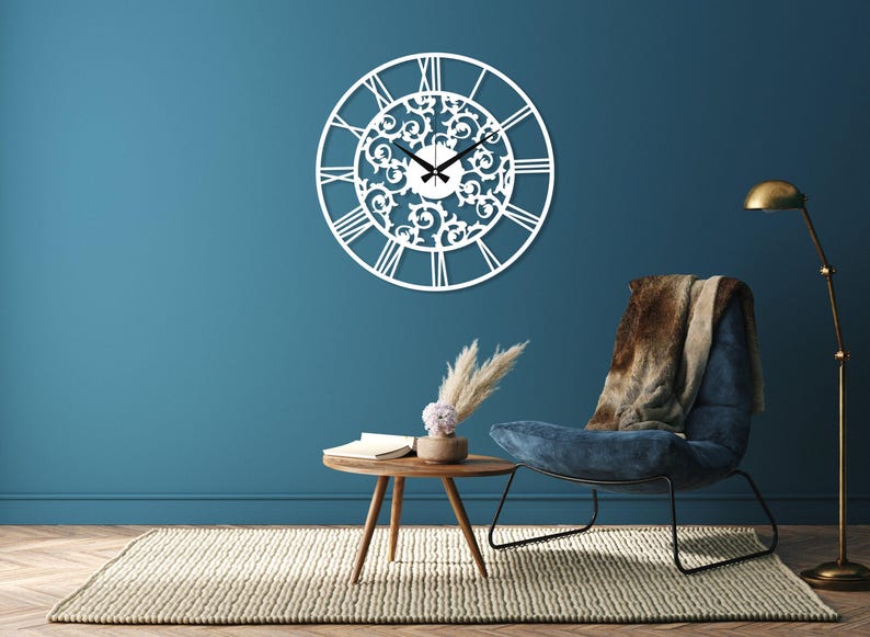 Unique Metal Wall Clock, Roman Numeral Clock, Silent Scroll Wall Clock ...