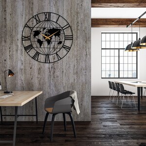 World Map Metal Wall Clock, Earth Wall Clock, Geographic Compass Clock ...