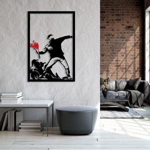 Banksy Flower Thrower Metal Wall Decor, Street Graffiti Wall Hangings ...