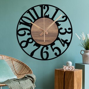 Mid Century Modern Wood and Metal Wall Clock, Large Metal Wooden Wall ...