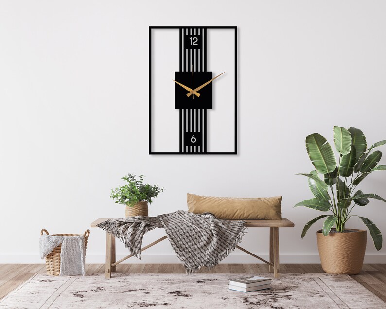 Black Rectangle Metal Wall Clock Modern Large Wall Clock - Etsy