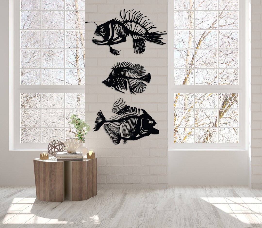 Fish Metal Wall Art Set of 3, Fishbones Wall Decor, School of Fish ...