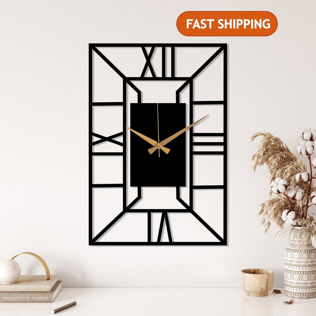 Rectangle Silent Metal Wall Clock, Modern Minimalist Unique Wall Clock ...
