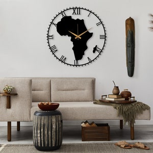 Black Africa Map Clock, Africa Metal Wall Clock, Livingroom Metal Wall ...
